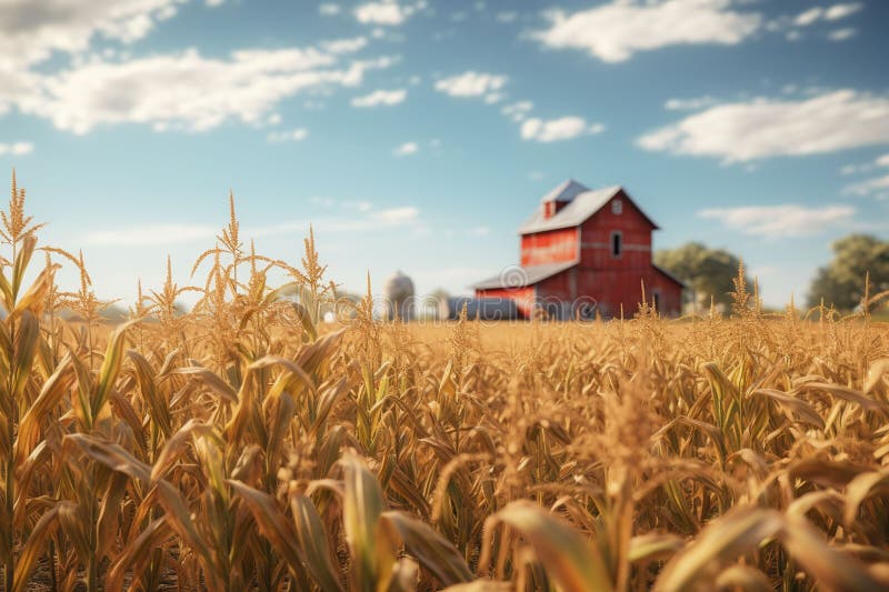Cornfield with a Vintage Red Barn in the Stock Illustration ...