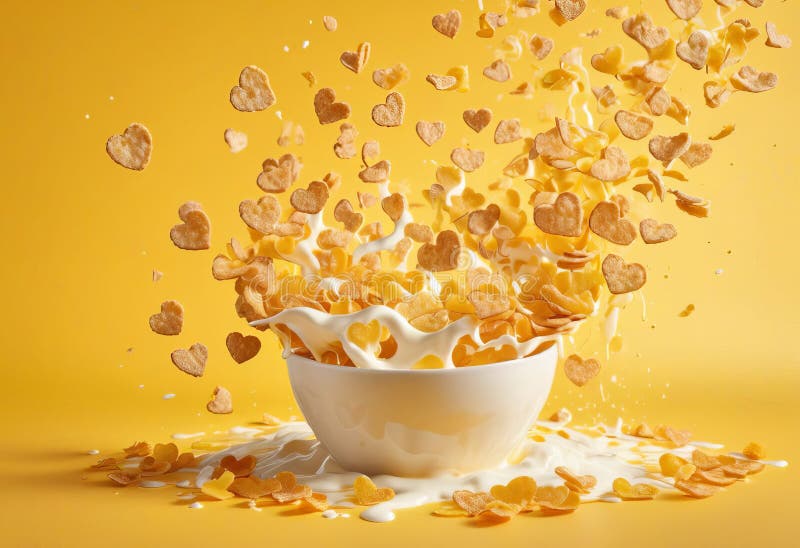 Cornflakes in a Bowl,milk Pouring on Cereal,empty Space for Text ...