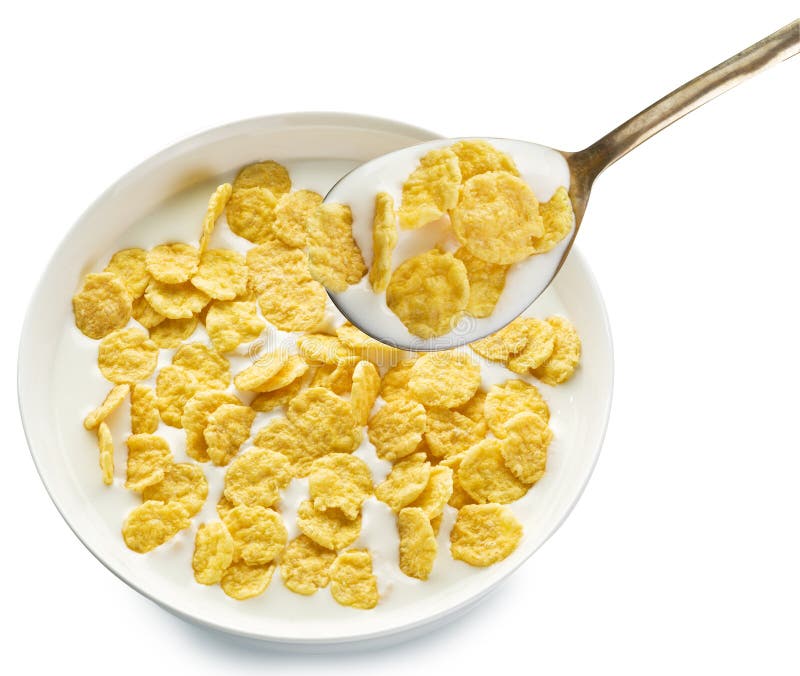 Cornflakes in the Bowl on White Background. Stock Photo - Image of ...