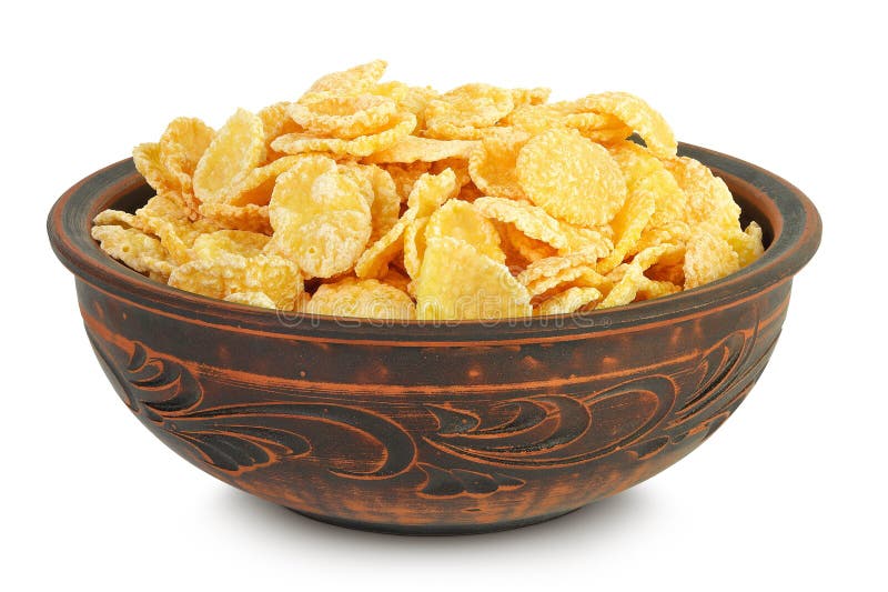 Cornflakes in Ceramic Bowl Isolated on White Background. Stock Photo ...