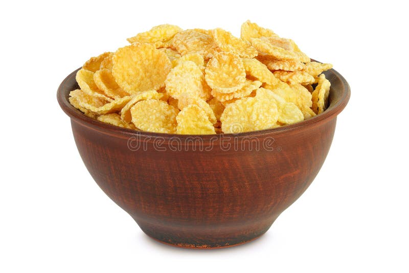 Cornflakes in Ceramic Bowl Isolated on White Background. Stock Photo ...