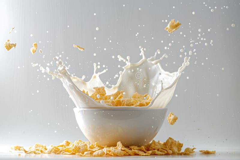 Cornflakes Exploding in Milk Splash in a Bowl Stock Illustration ...