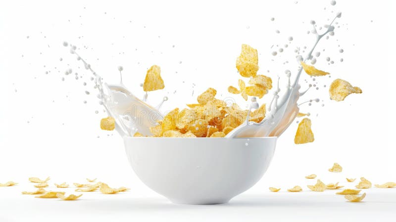 Cornflakes Falling into a Bowl of Milk, Splash Effect Stock Photo ...