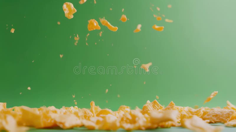 Cornflakes Falling on Green Screen Background Stock Video - Video of ...
