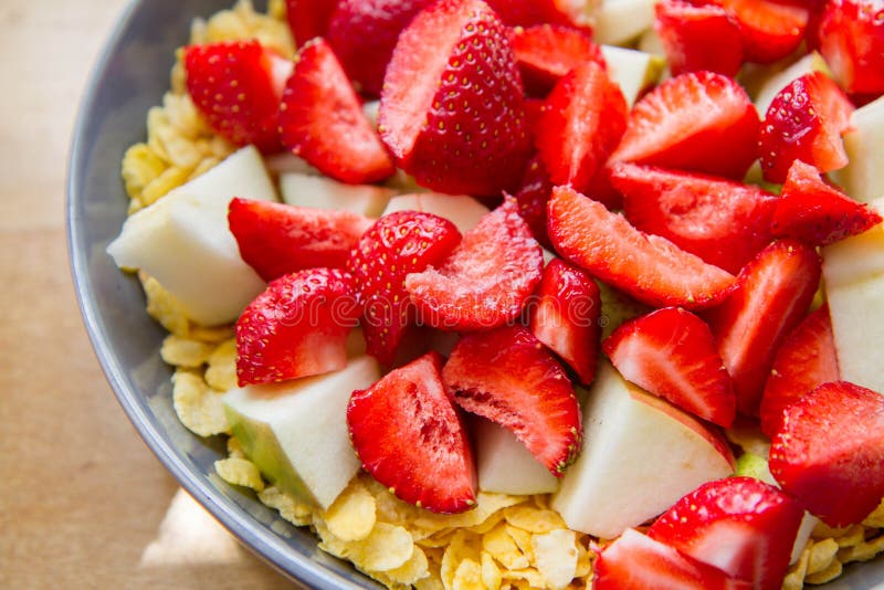 Cornflakes with fruit stock image. Image of cornflakes - 249795723