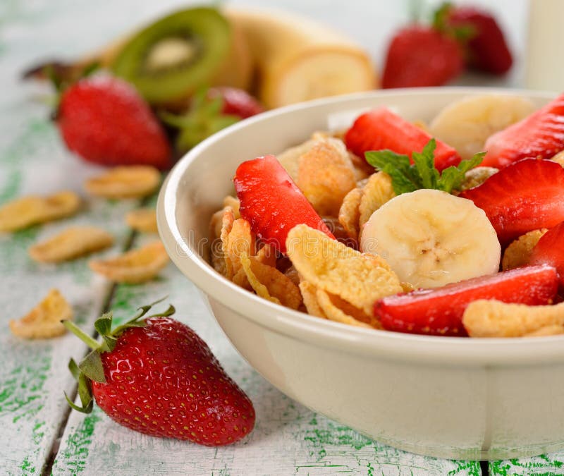Cornflakes with fruits stock image. Image of cornflakes - 30922209