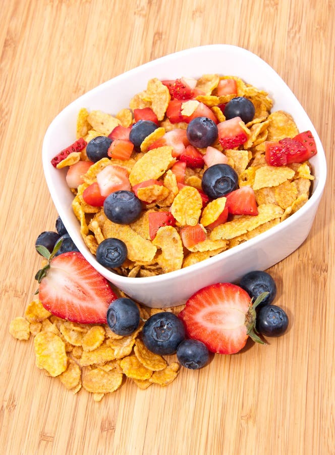 Cornflakes with Fruits on Wood Stock Photo - Image of fresh, natural ...
