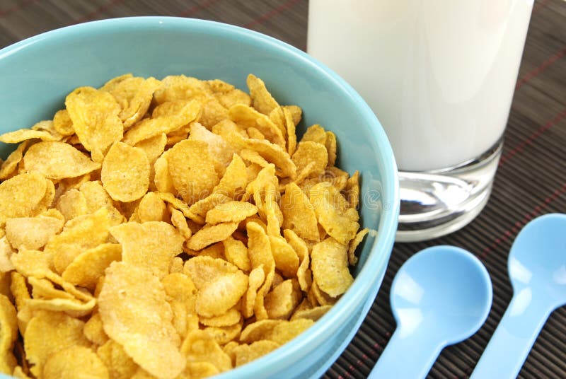 Cornflakes and milk stock image. Image of glass, food - 24372135