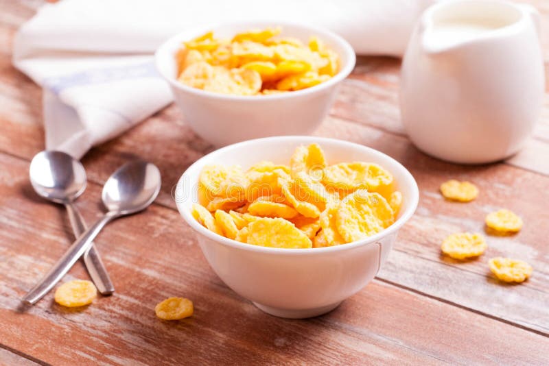 Cornflakes and Milk for Breakfast Closeup Stock Image - Image of ...