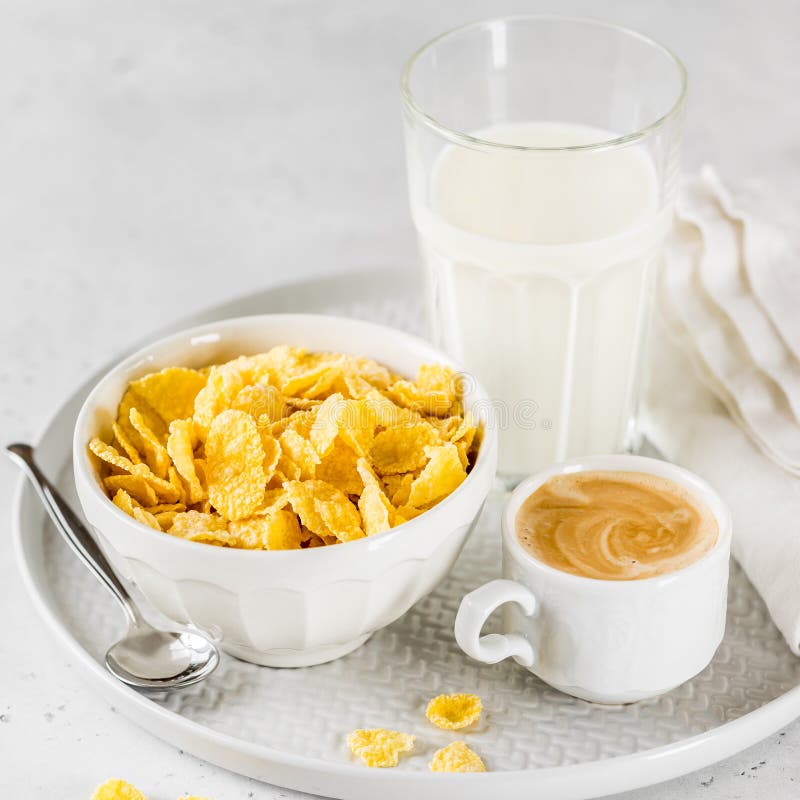 Cornflakes, Milk and Coffee Stock Image - Image of brunch, gray: 163265255