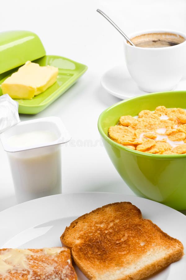 Cornflakes, Two Toasts and Coffee Stock Image - Image of cornflakes ...
