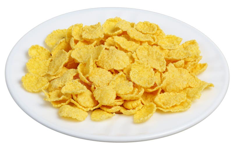 Cornflakes in a Plate on a White Background. Dry Quick Breakfast Stock ...