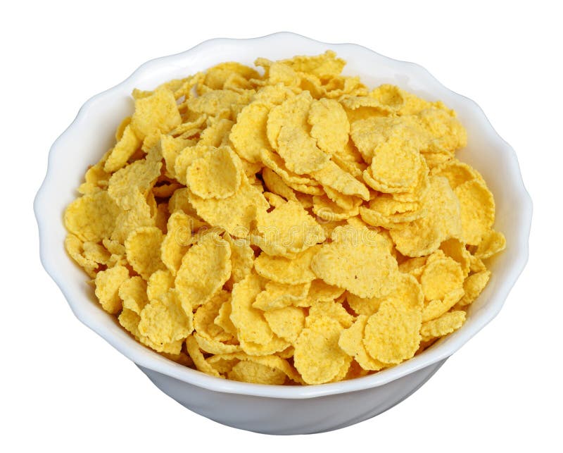 Cornflakes in a Plate on a White Background. Dry Quick Breakfast Stock ...