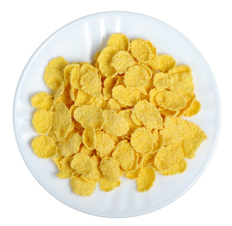 Cornflakes in a Plate on a White Background. Dry Quick Breakfast Stock ...