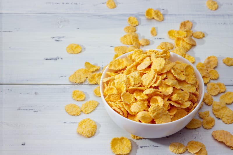 Cornflakes on a White Table Stock Photo - Image of meal, snack: 225997192