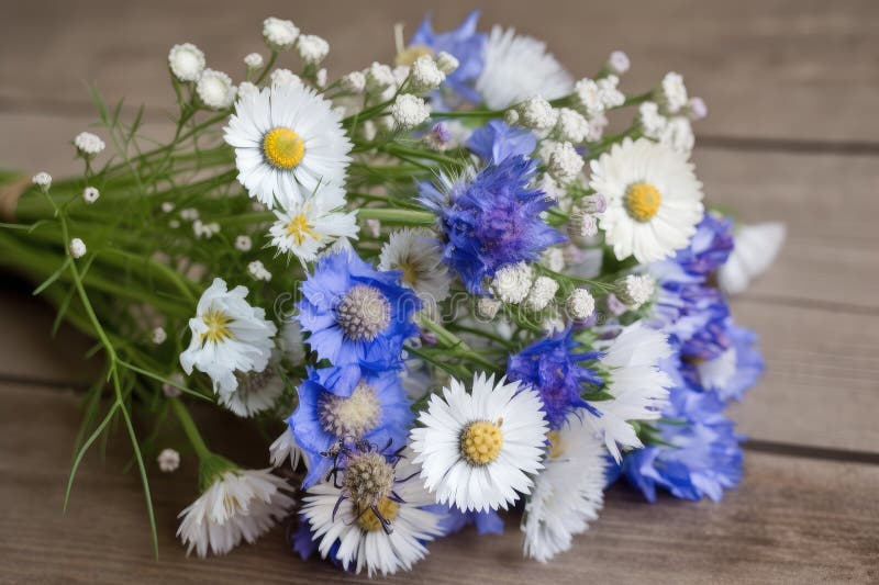Cornflower Bouquet with Chamomile Blooms Stock Photo - Image of freshness, generative: 273890960