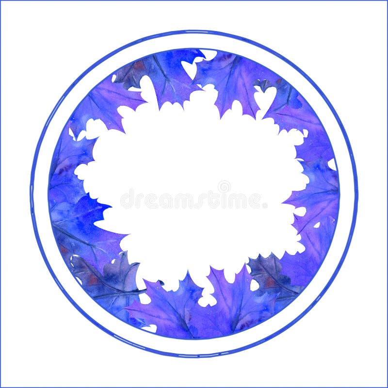 Cornice Rotonda Con Foglie Blu Isolate Disegno Watercolor Cornice ...