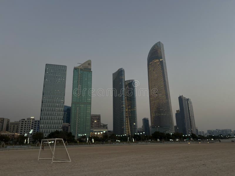 Corniche Beach and Cityscape in Abu Dhabi, UAE Stock Image - Image of ...