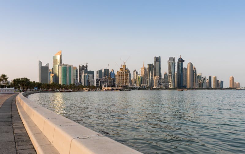The Corniche Street and Skyline of Doha Stock Image - Image of qatar ...