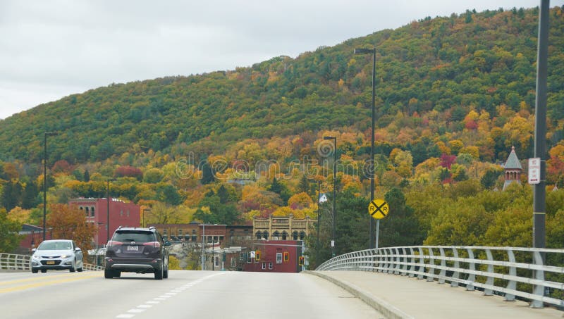 Corning, New York, U.S - October 18, 2022 - the Road into Downtown with ...