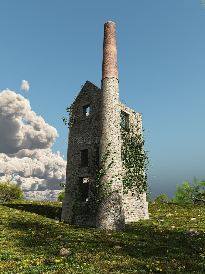 Cornish Mine Engine House with Ivy Stock Illustration - Illustration of ...