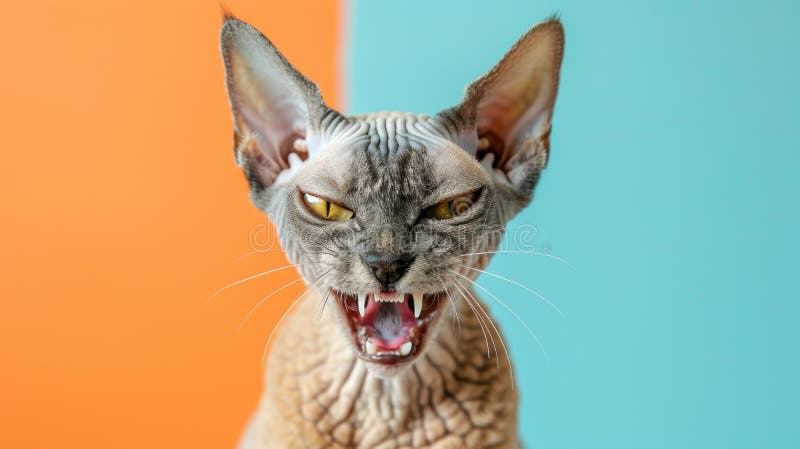 Cornish Rex, Angry Cat Baring Its Teeth, Studio Lighting Pastel ...