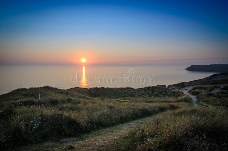 Cornish sunset stock image. Image of beach, kingdom, path - 34484763