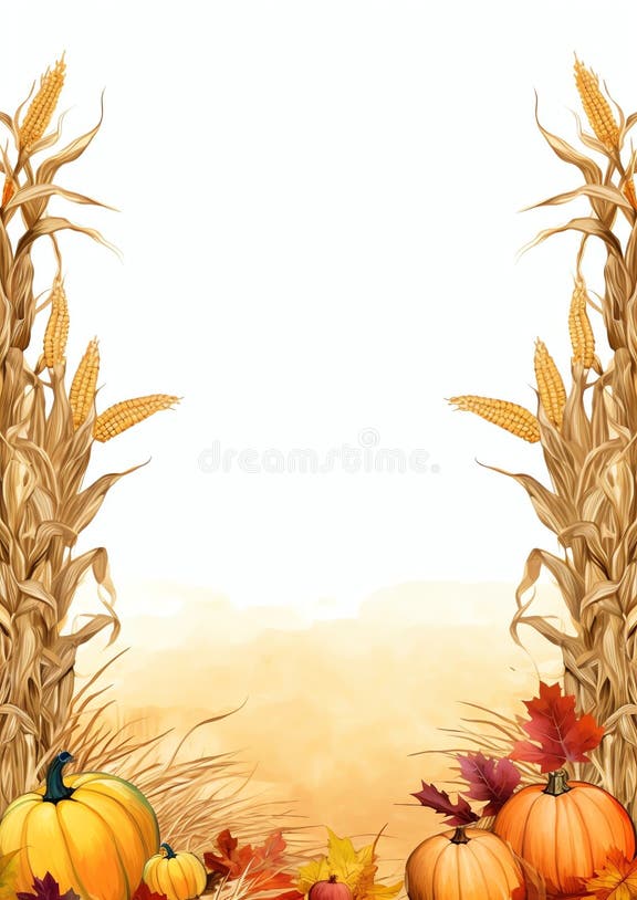 Cornstalks and Hay Bales Watercolor Border Frame Stock Illustration ...