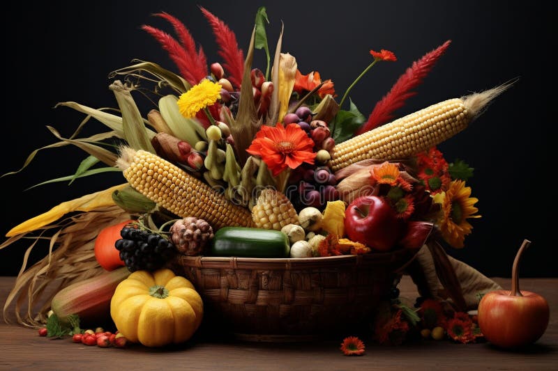 Cornucopia Arrangement with a Variety of Stock Illustration ...