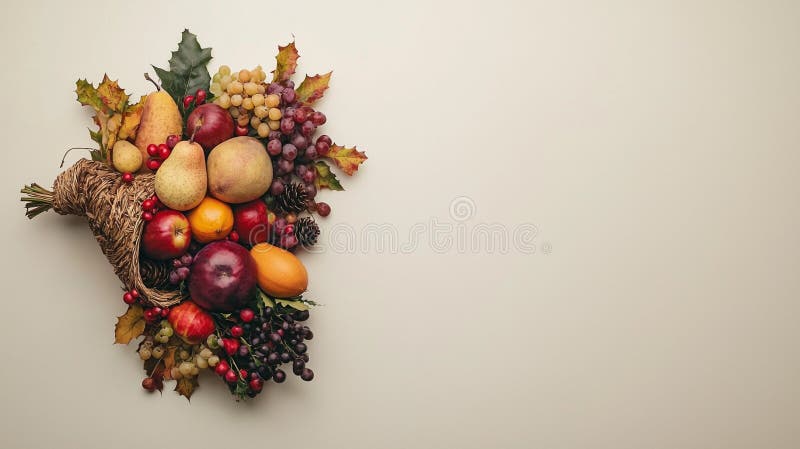 Cornucopia Display with Fruits and Vegetables for Holiday Greetings ...
