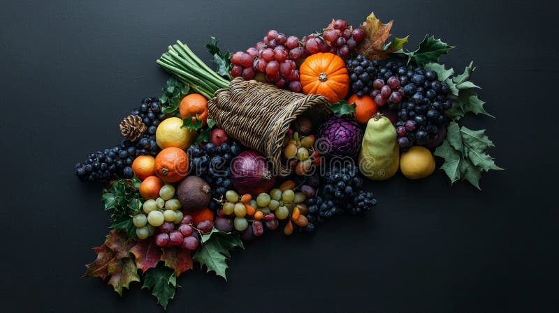 Cornucopia Display with Fruits and Vegetables for Holiday Greetings ...