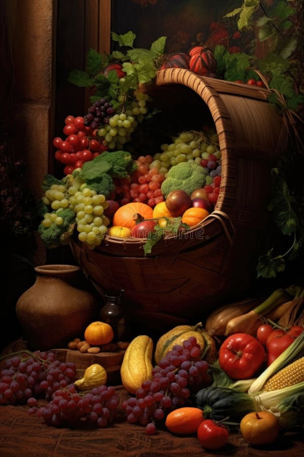 Cornucopia Filled with Fresh Fruits and Vegetables Stock Illustration ...