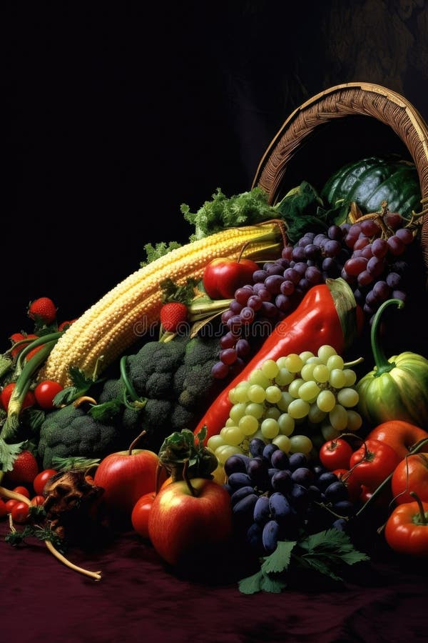 Cornucopia Filled with Seasonal Fruits and Vegetables Stock ...