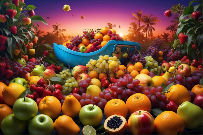 A Cornucopia of Fruits Harvested Stock Illustration - Illustration of ...