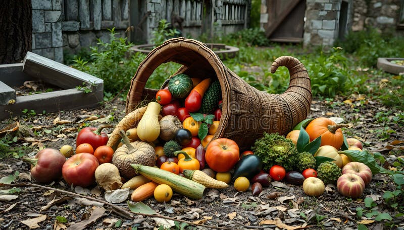 Cornucopia with Fruits and Vegetables AI Generative Stock Illustration ...