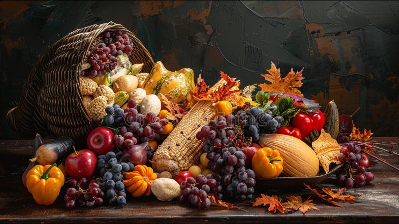 Cornucopia Fruits Vegetables Lush Food Buffet Prosperity Unity Farming ...