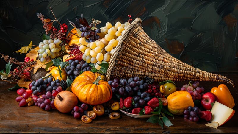 Cornucopia Fruits Vegetables Lush Food Buffet Prosperity Unity Farming ...