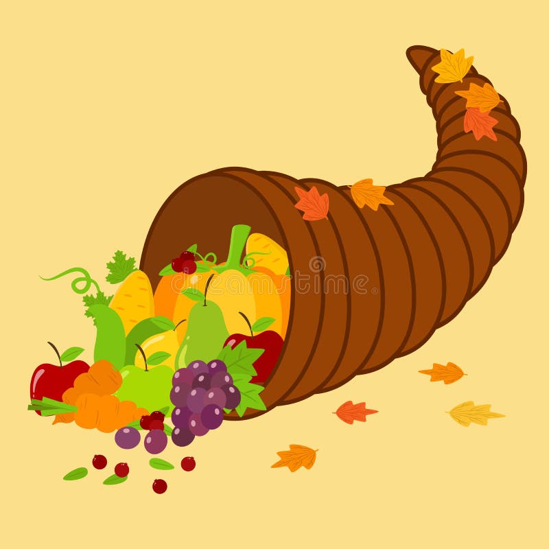 Cornucopia Full of Fresh Fruits and Vegetables Stock Vector ...