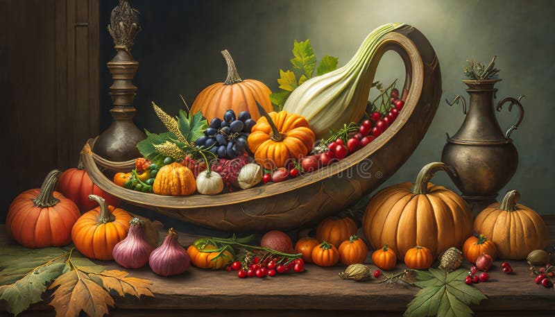 Cornucopia Full of Harvest Vegetables and Fruits Stock Illustration ...