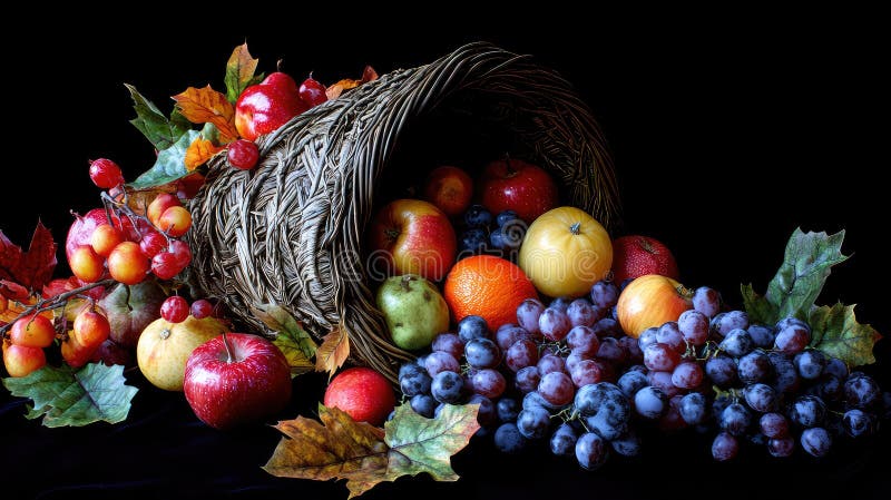 Cornucopia Overflowing with Autumn Fruits and Vegetables Stock Photo ...