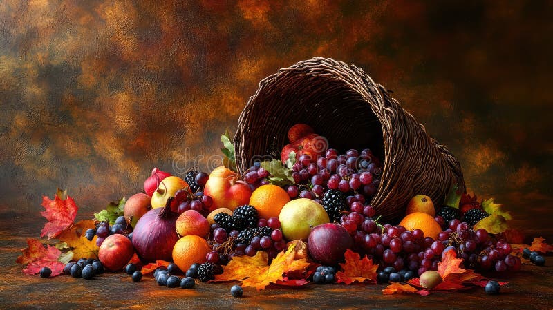 Cornucopia Overflowing with Autumn Fruits and Vegetables Stock Photo ...
