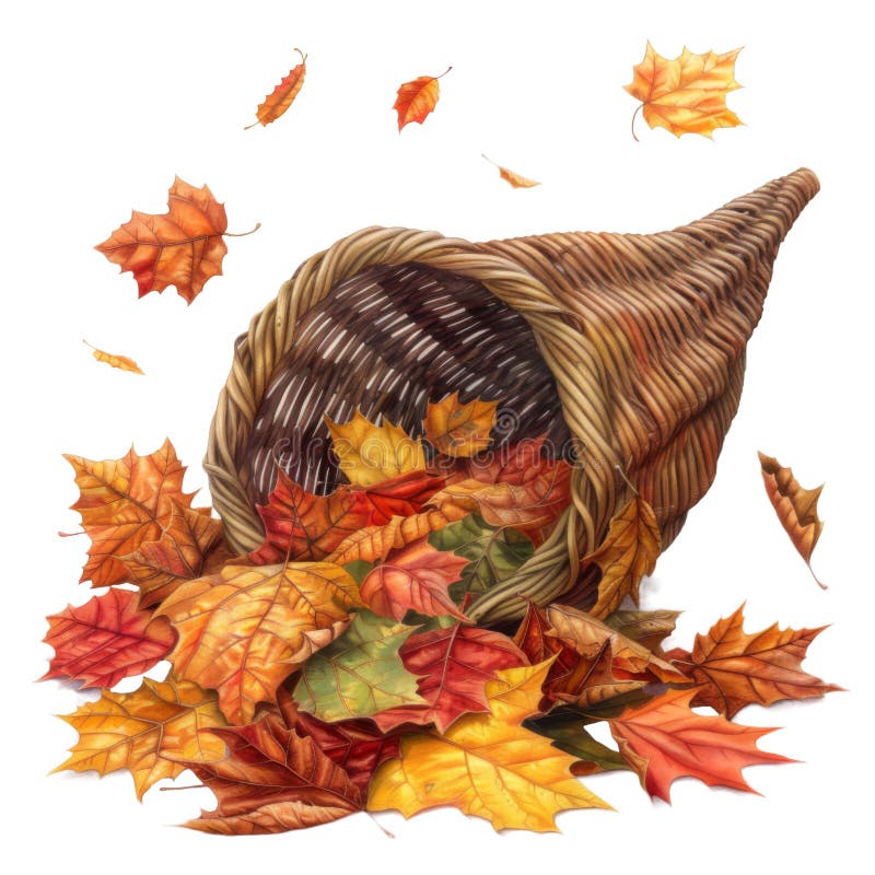 A Cornucopia Overflowing with Autumn Leaves Stock Image - Illustration ...