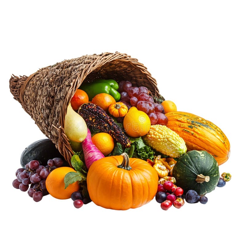 A Cornucopia Overflowing with Autumn Produce Sits on a Transparent ...