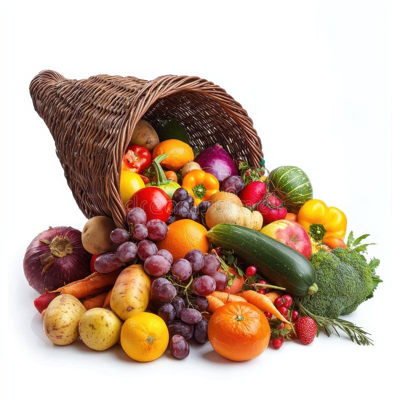 A Cornucopia Overflowing with Fresh Harvest Fruits and Vegetables in a ...