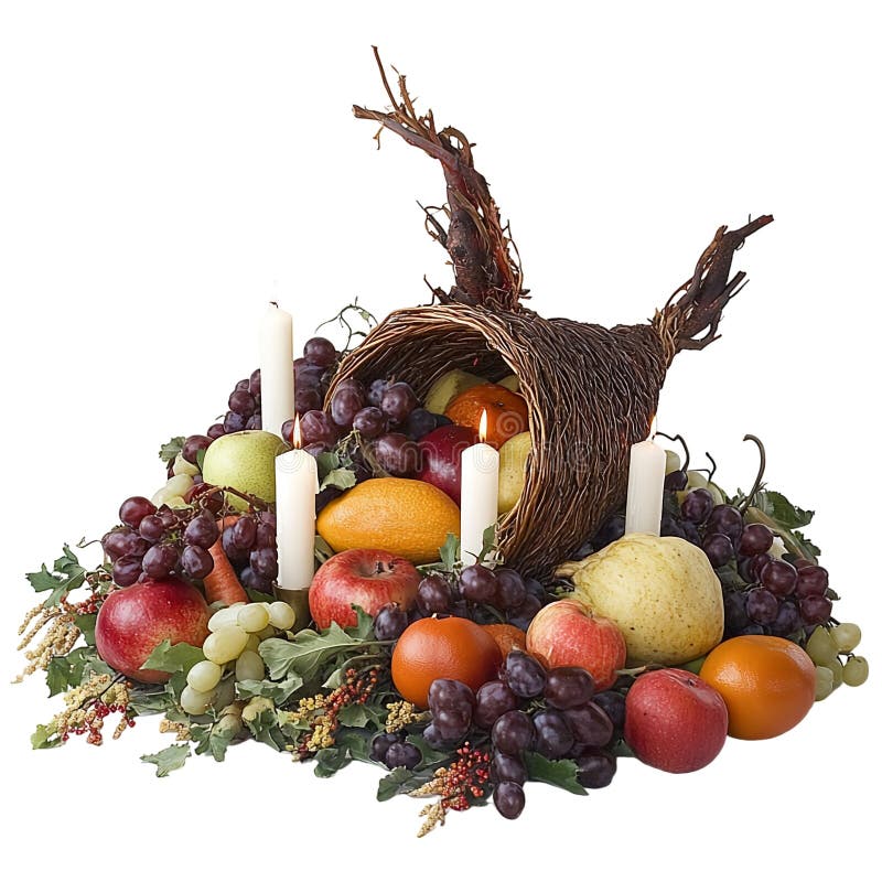 A Cornucopia Overflowing with Fruit and Candles, a Classic Thanksgiving ...