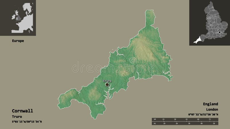 Cornwall, Administrative County of England,. Previews. Relief Stock ...