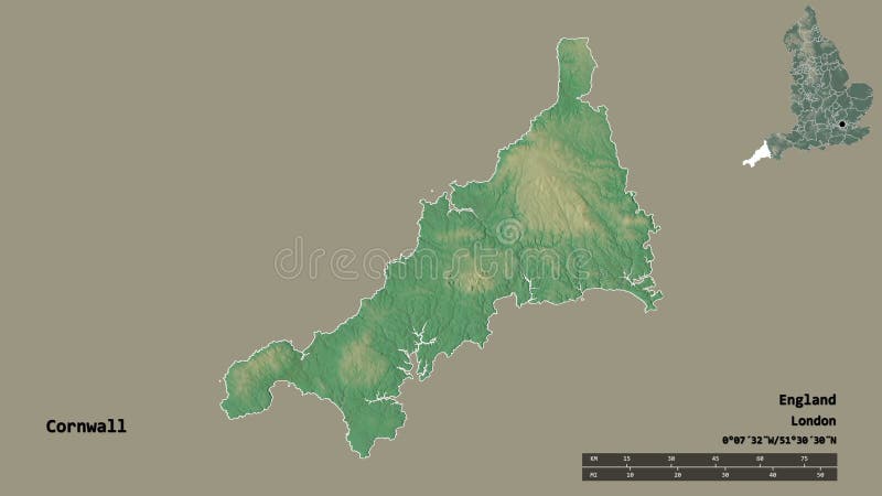 Cornwall, Administrative County of England, Zoomed. Relief Stock ...