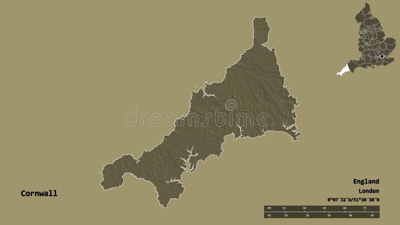 Cornwall, Administrative County of England, Zoomed. Administrative ...