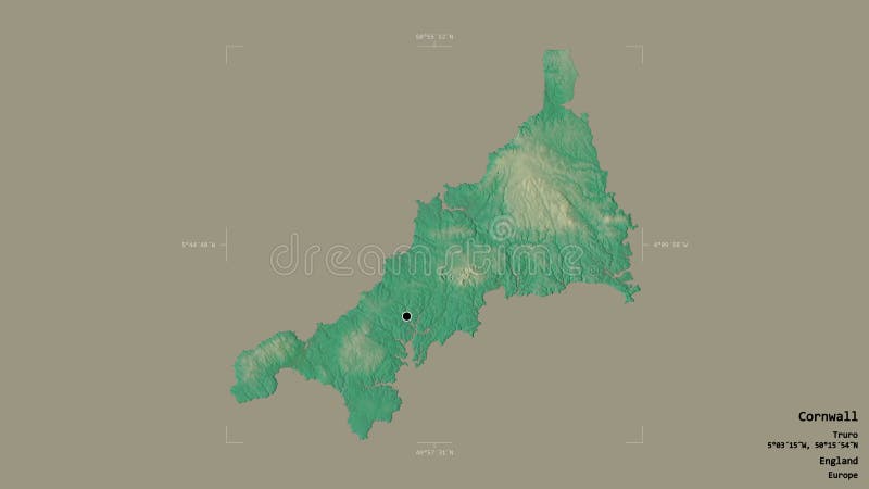Cornwall - England. Bounding Box. Relief Stock Illustration ...