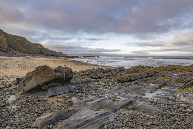 Cornwall Rocky Sandy Beach at Sunrise Stock Image - Image of empty ...